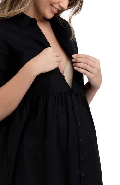 RIPE MATERNITY Adel Linen Blend Shirt Dress - Black