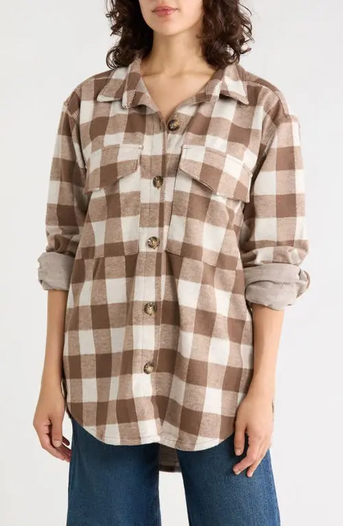 BEACHLUNCHLOUNGE Taelyn Oversized Plaid Shirt - Hazelnut Chocolate
