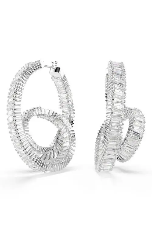 SWAROVSKI Matrix Twisted Hoop Earrings - Rhodium/white