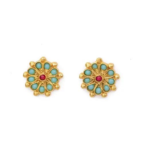 OTTOMAN HANDS Agate Flower Stud Earrings - Brass