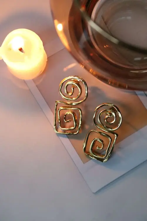 OTTOMAN HANDS Megara Geometric Spiral Stud Earrings - Brass