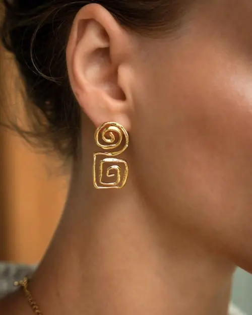 OTTOMAN HANDS Megara Geometric Spiral Stud Earrings - Brass
