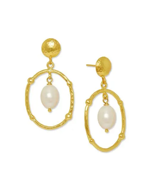 OTTOMAN HANDS Sloane Pearl Drop Stud Earrings - Brass