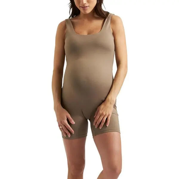 RIPE MATERNITY Luxe Knit Short Bodysuit - Mocha
