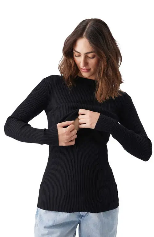 RIPE MATERNITY Lift Up Nursing Knit Top - Black