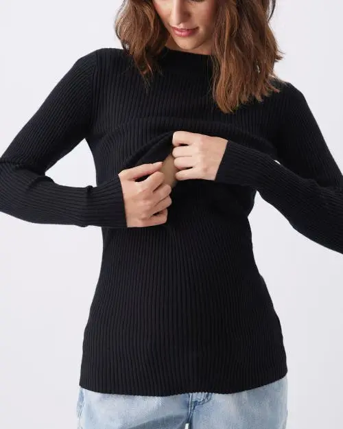 RIPE MATERNITY Lift Up Nursing Knit Top - Black