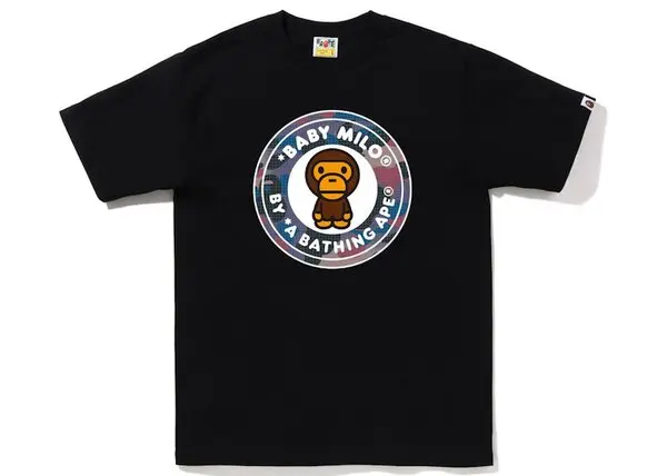 A BATHING APE Grid Camo Milo Busy Works Tee Shirt - Black Purple