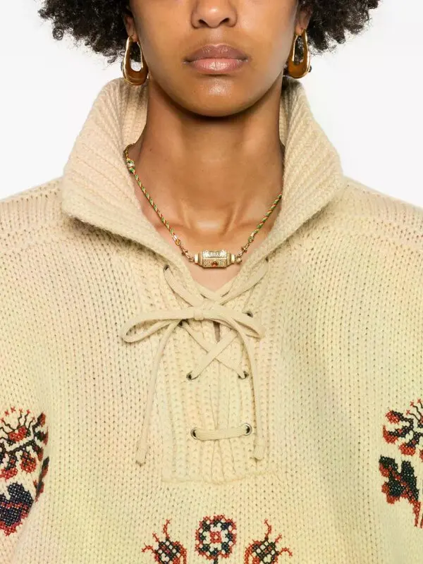 Etro Embroidered Lace-up Sweater - Neutrals