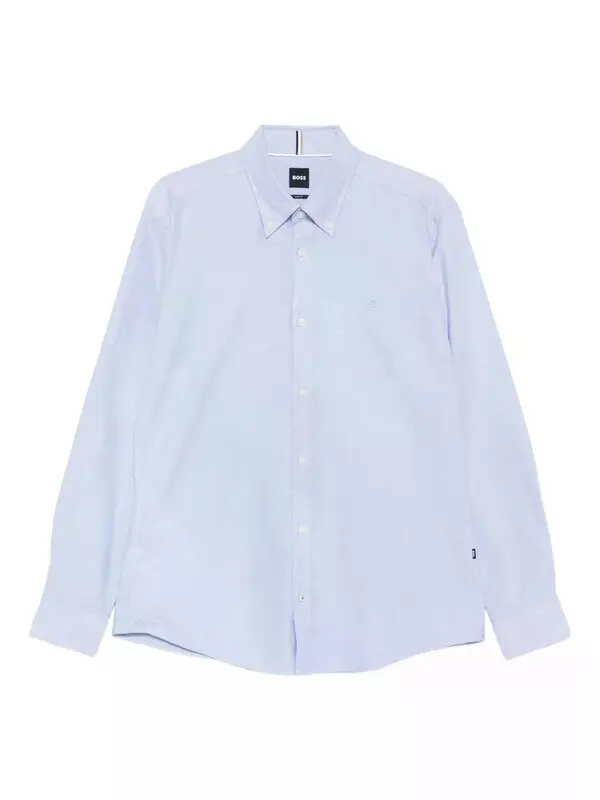BOSS Logo-embroidered Cotton Shirt - Blue