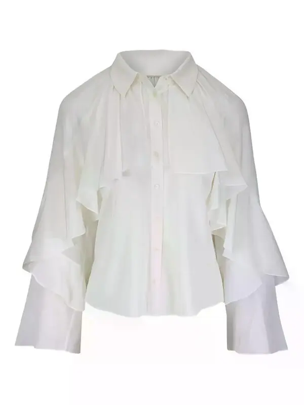 Veronica Beard Demaris Ruffled Bell-sleeve Shirt - Neutrals