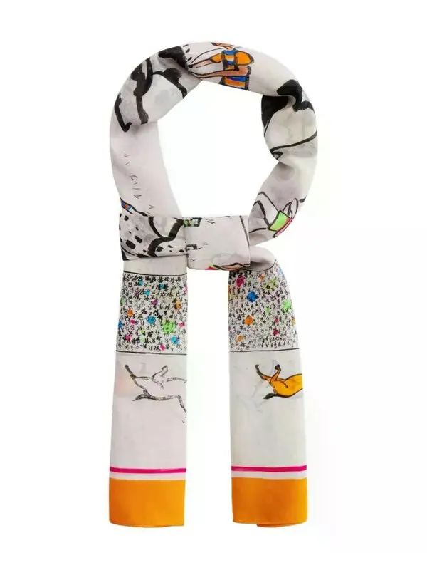Shanghai Tang Equestrian-print Silk Scarf - White