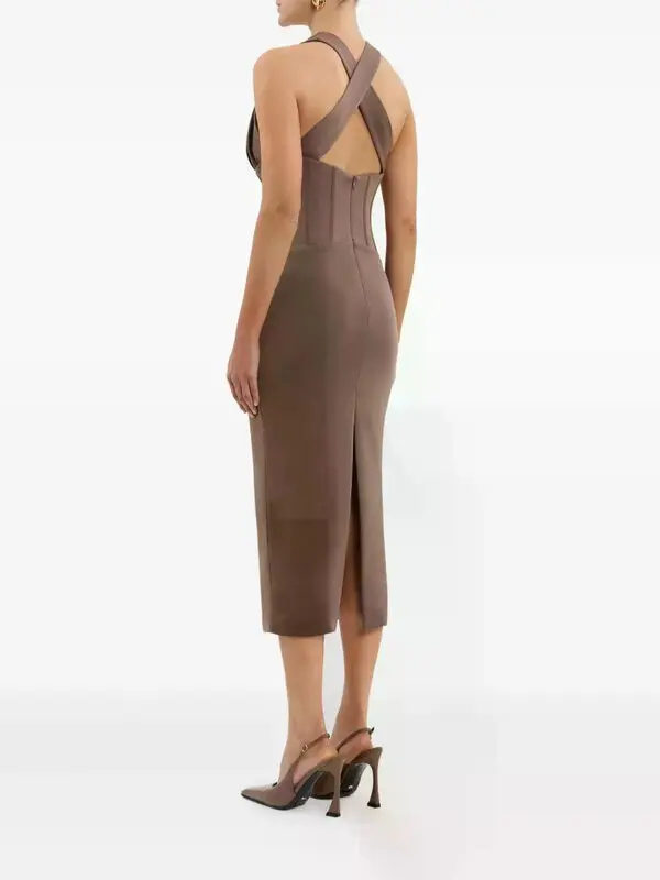 Rebecca Vallance Misha Cross-Back Corset Midi Dress - Brown