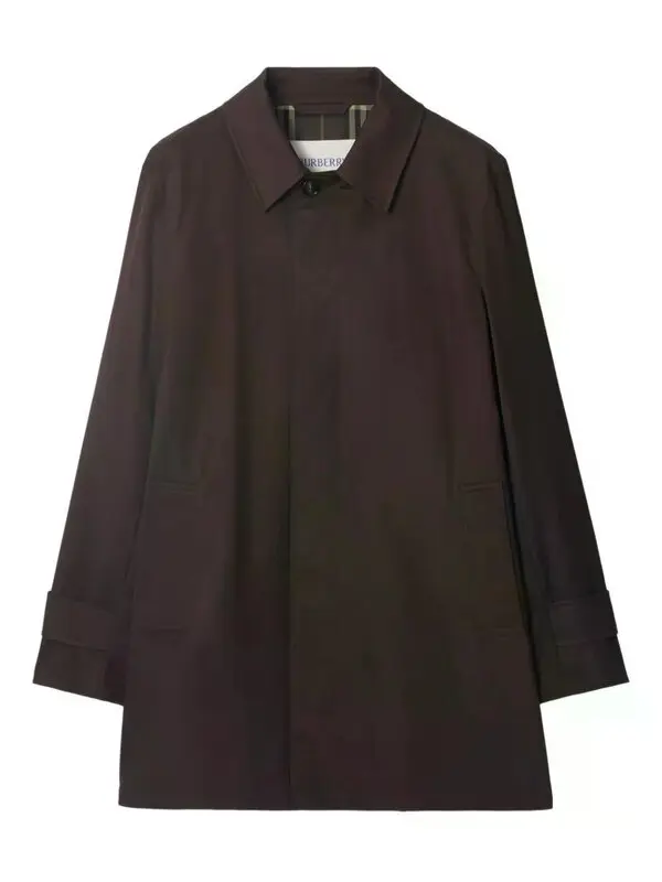 Burberry Gabardine Coat With Check Undercollar