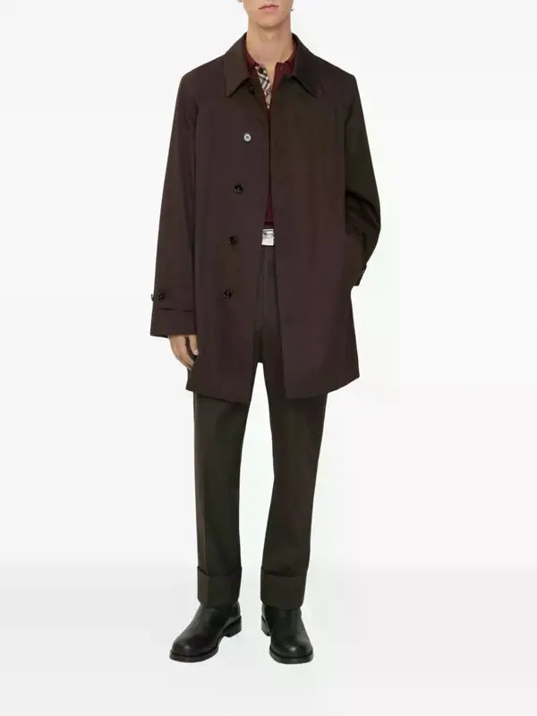 Burberry Gabardine Coat With Check Undercollar