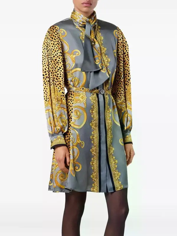 Versace Silk Animal-print Mini Dress - Grey