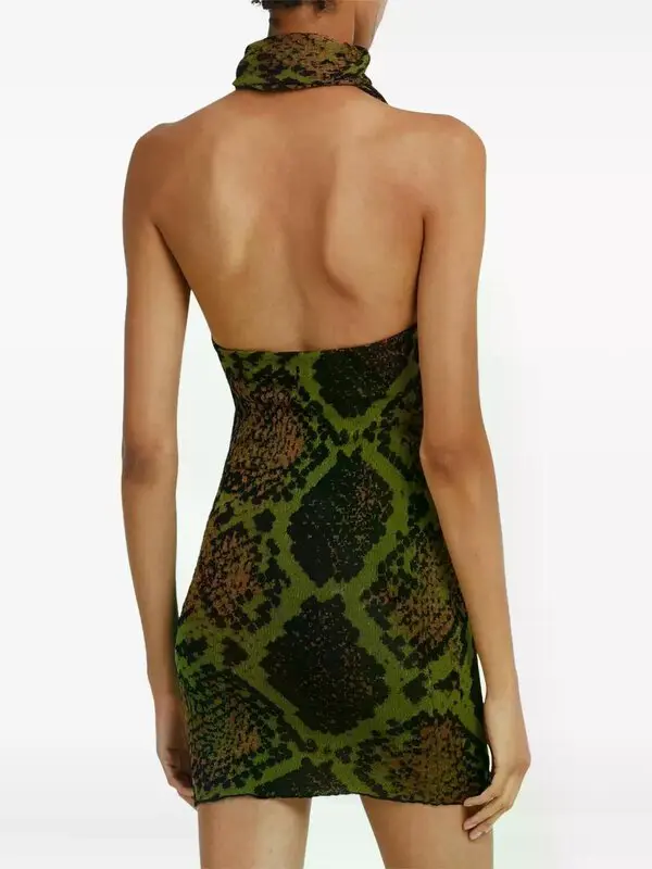 Attico Snake-print Halterneck Mini Dress - Green