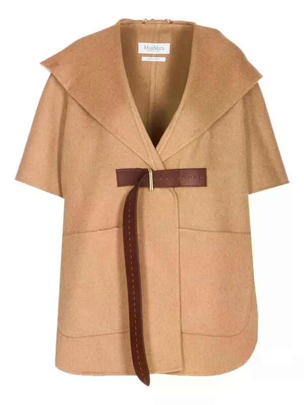 Max Mara Hooded Belted Camel Hair Cape - Neutrals