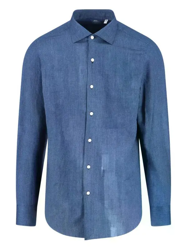 FINAMORE 1925 Micro-check Long-sleeve Shirt - Blue