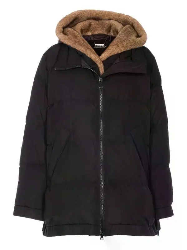 LOU ANDREA Hooded Zip-front Parka Coat - Black