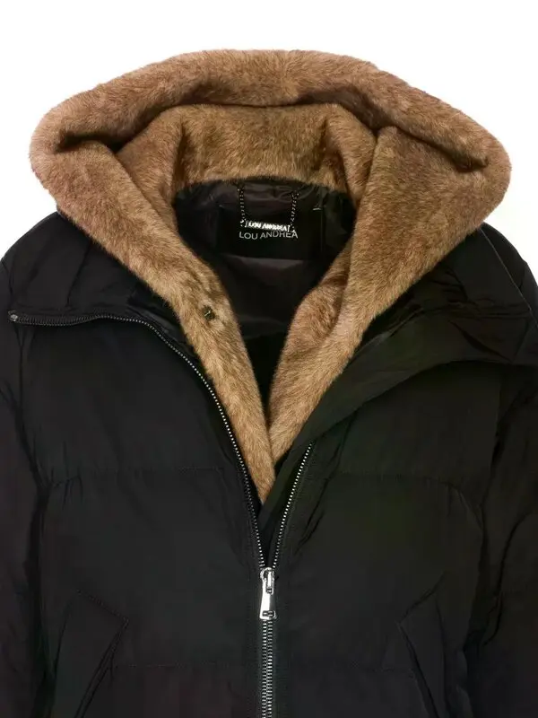 LOU ANDREA Hooded Zip-front Parka Coat - Black