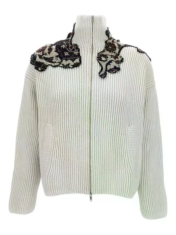 DURAZZI MILANO Appliqué-detail Zip-up Cardigan - Neutrals