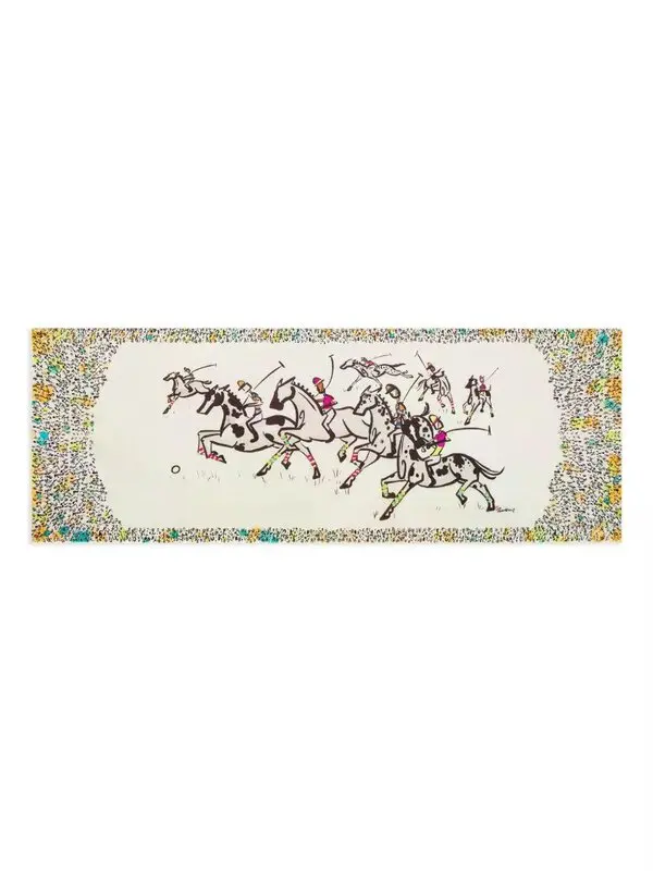 Shanghai Tang Equestrian Print Silk Scarf - White