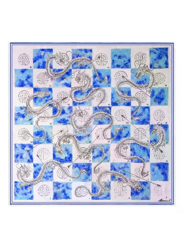 Shanghai Tang Dragon Arrow Silk Scarf - Blue