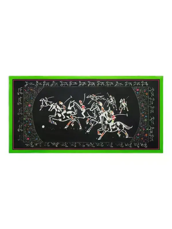 Shanghai Tang Equestrian Print Silk Scarf - Black