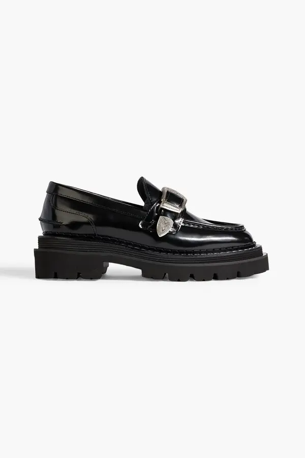 Sandro Buckled Glossed-leather Loafers