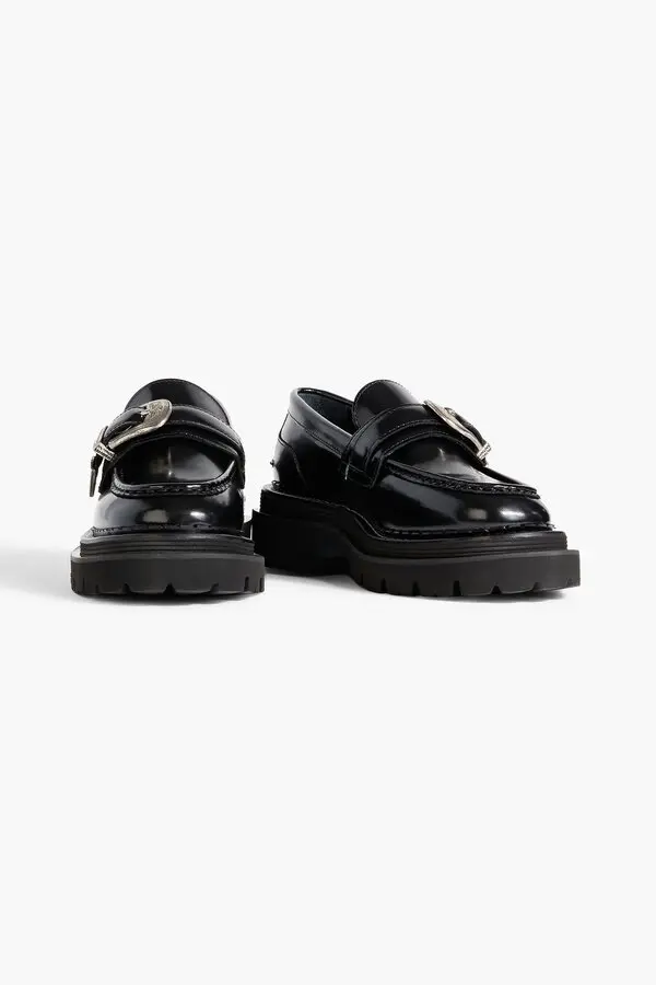 Sandro Buckled Glossed-leather Loafers