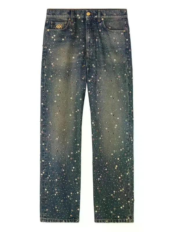 Versace Crystal-embellished Straight Leg Jeans