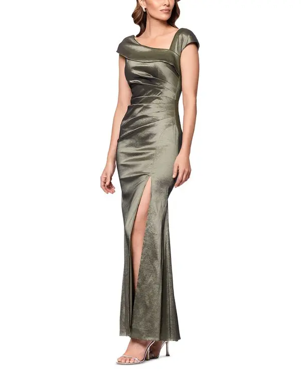 Aqua Asymmetric Cap Sleeve Gown