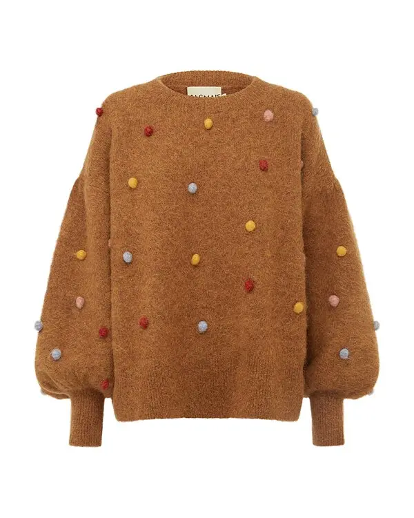ALEMAIS Pom Pom Balloon Sleeve Sweater