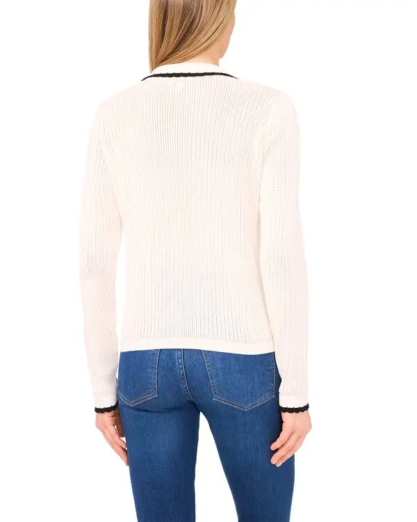 CECE DUPRAZ Pointelle Knit Polo Sweater