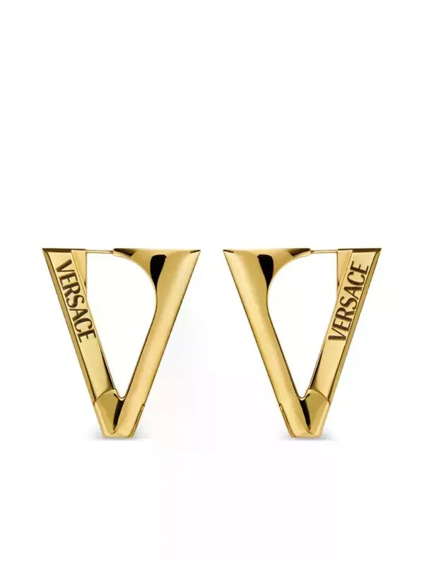 Versace Triangle Logo Earrings - Gold