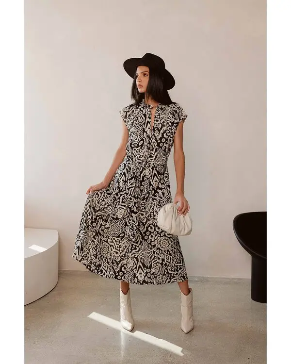 Elan Printed Cap Sleeve Dress