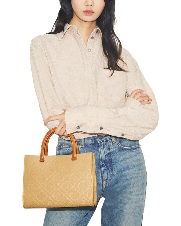 Tory Burch T Monogram Soft Pebble Tote - Biscotti