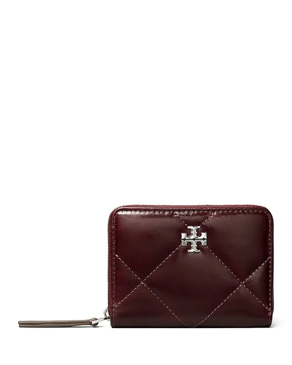 Tory Burch Kira Leather Diamond Quilted Wallet - Dark Carmine