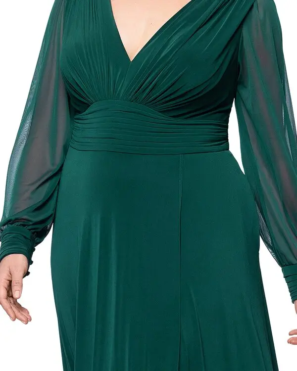 Betsy & Adam Plus Chiffon Long Sleeve Gown