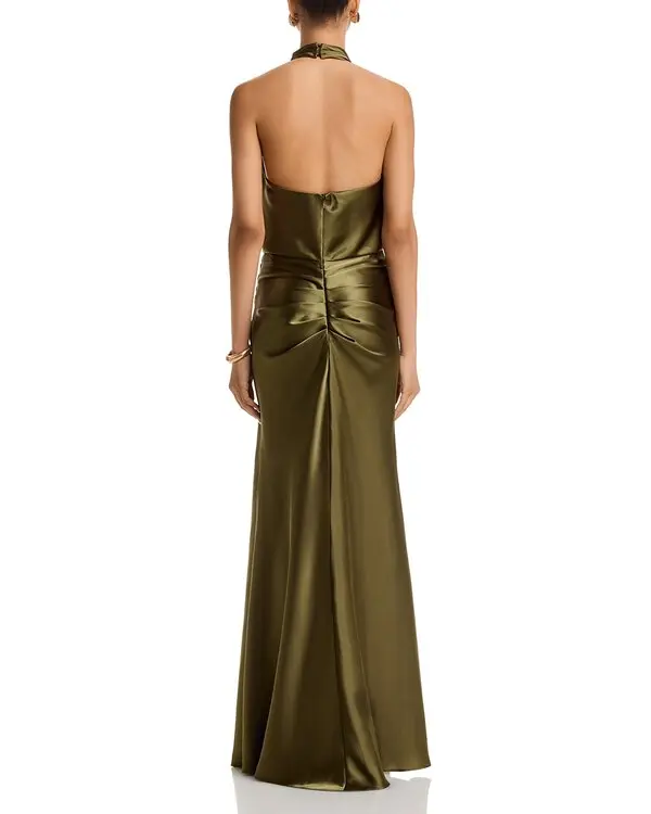 Aqua Draped Halter Gown - Olive