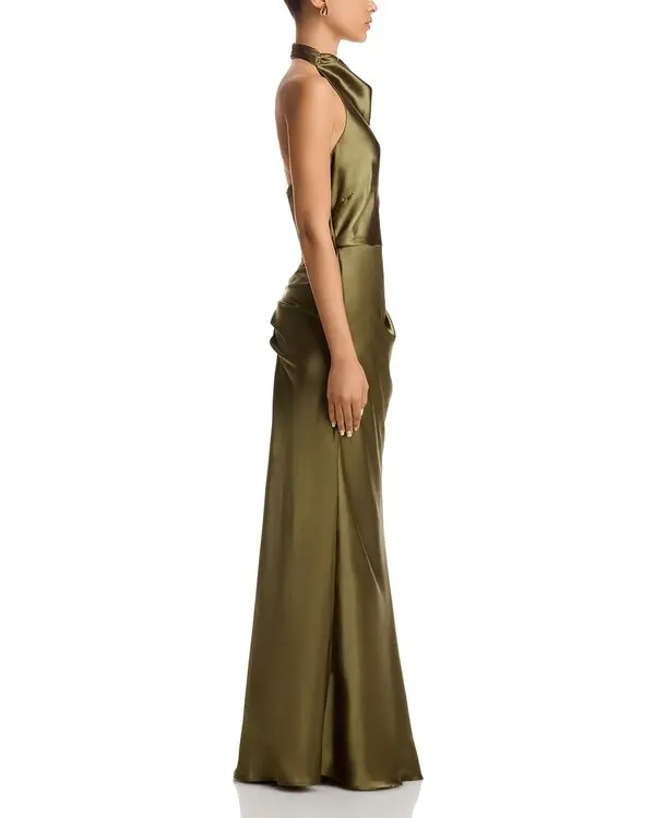 Aqua Draped Halter Gown - Olive