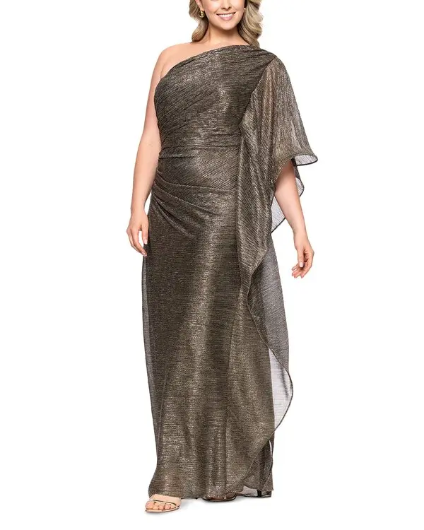 Betsy & Adam One Shoulder Metallic Gown
