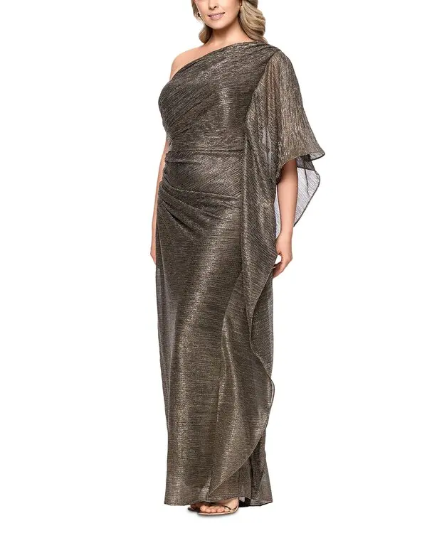 Betsy & Adam One Shoulder Metallic Gown