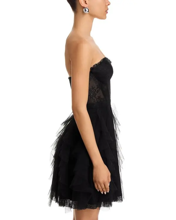 Aqua Mesh Lace Strapless Dress