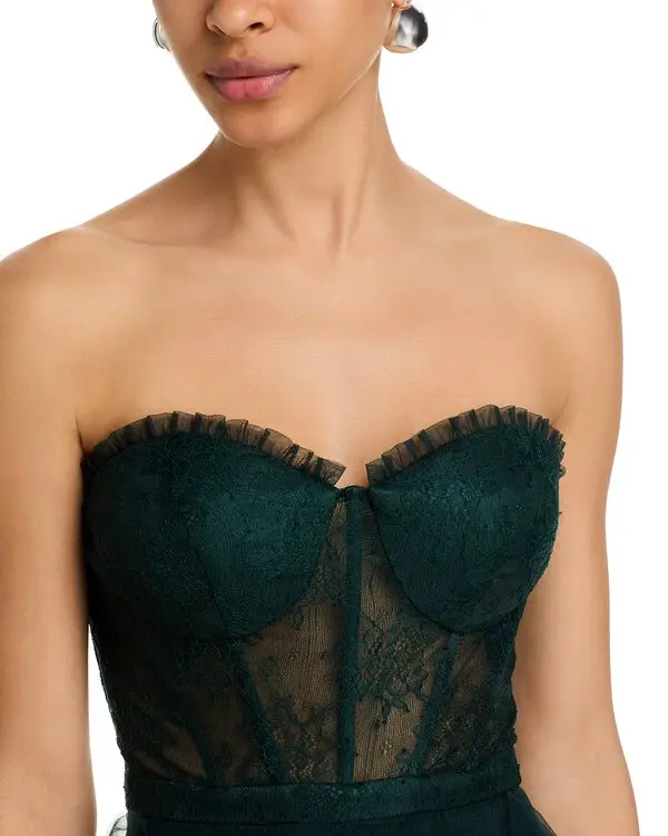 Aqua Mesh Lace Strapless Dress - Hunter
