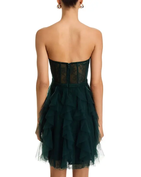 Aqua Mesh Lace Strapless Dress - Hunter