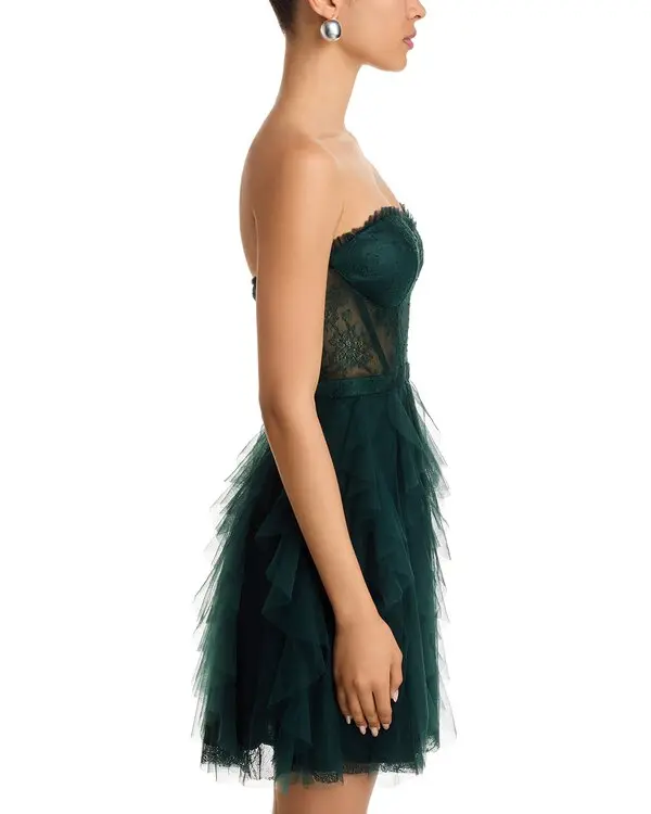 Aqua Mesh Lace Strapless Dress - Hunter