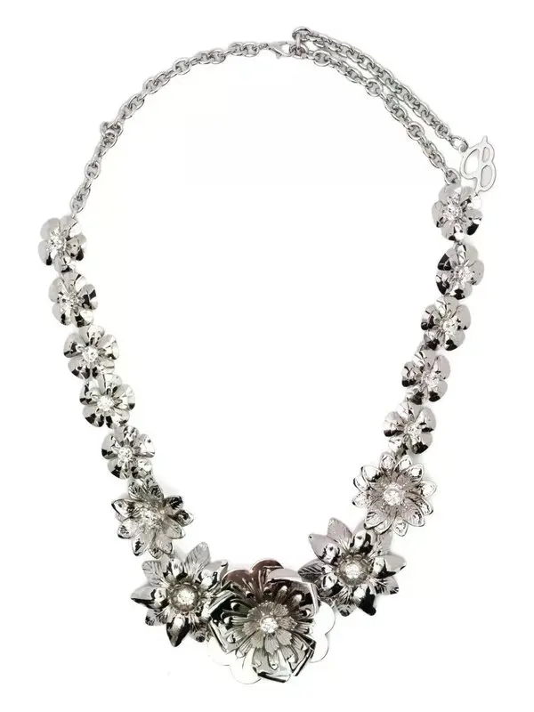 Blumarine Flower Embellished Chain Necklace - Silver