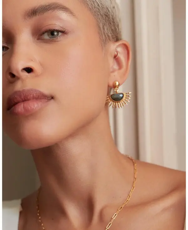 OTTOMAN HANDS Sunrise Labradorite Drop Stud Earrings - Gold