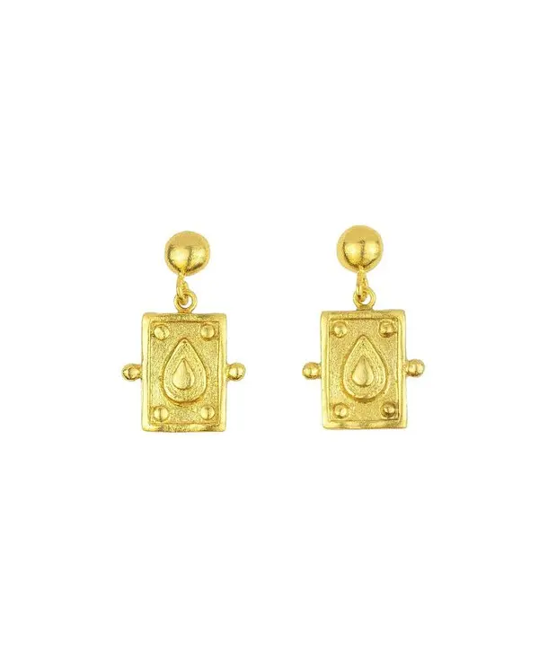 OTTOMAN HANDS Tyche Engraved Drop Stud Earrings - Gold